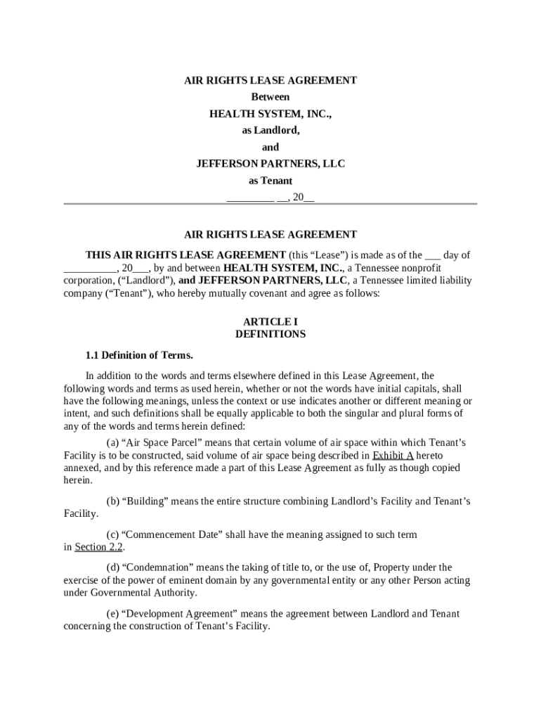 Air Rights Lease Agreement Doc Template | pdfFiller