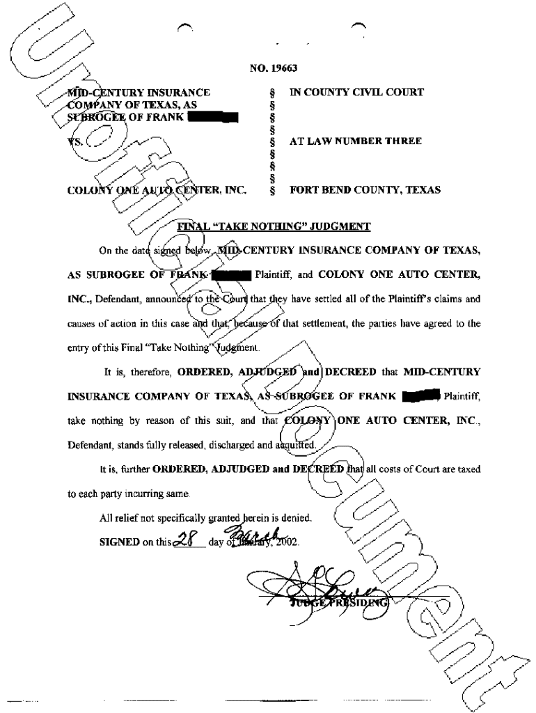 Fillable Online A14 Final Take Nothing Judgment Fax Email Print - pdfFiller