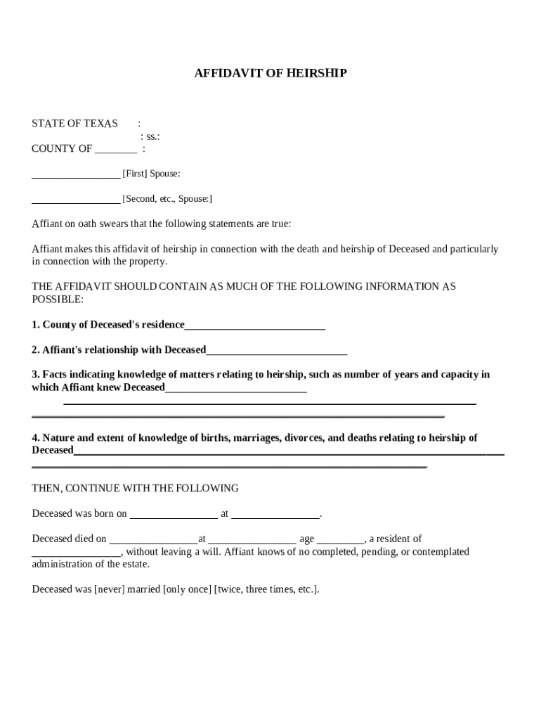 Affidavit of Heirship Doc Template | pdfFiller