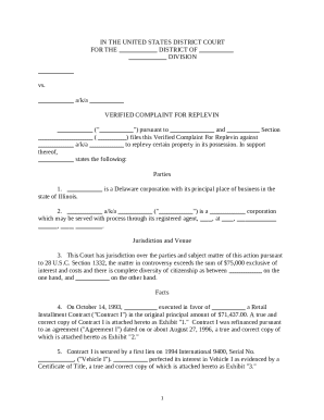 VERIFIED COMPLAINT FOR REPLEVIN Doc Template | pdfFiller
