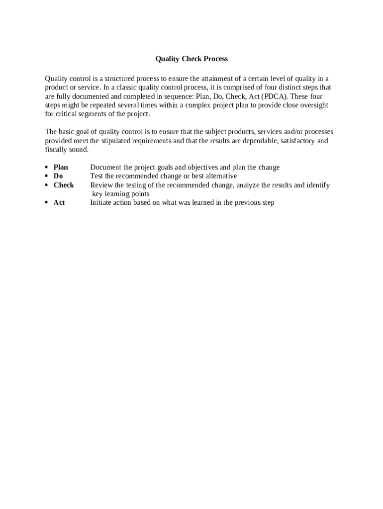 Quality Check Process Doc Template | pdfFiller