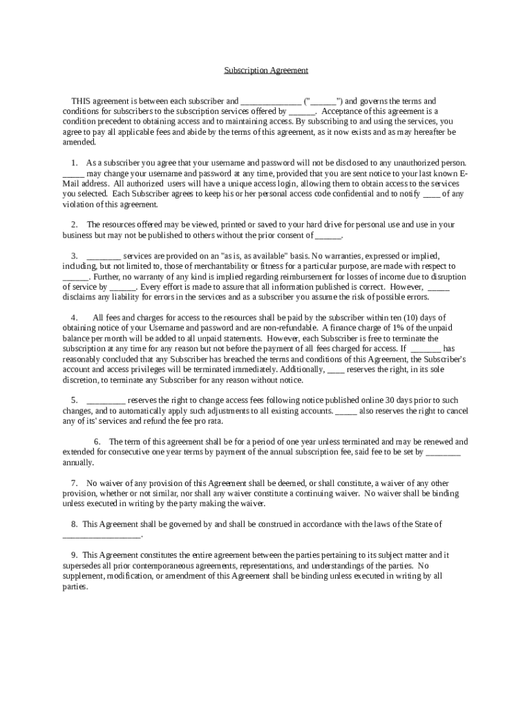 Subscription Agreement Doc Template | pdfFiller