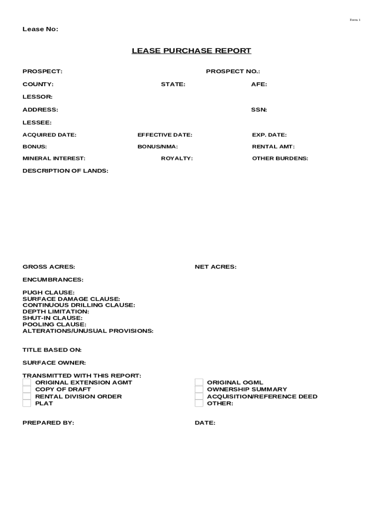 Lease Purchase Report Doc Template | pdfFiller