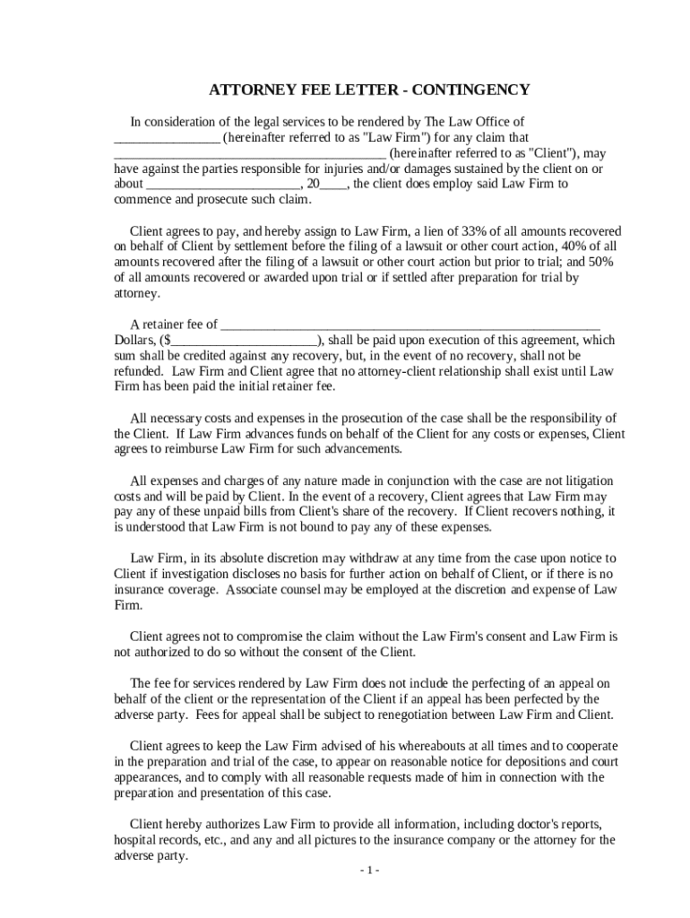 Attorney Fee Letter - Contingency Doc Template | pdfFiller