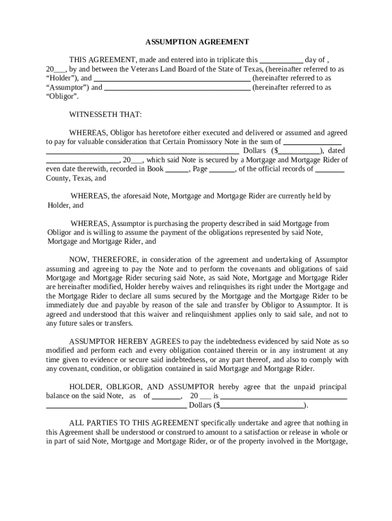 Assumption Agreement Doc Template | pdfFiller