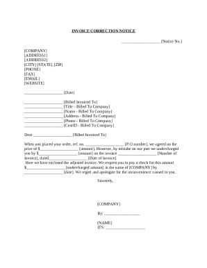 Invoice Correction Notice Doc Template | pdfFiller