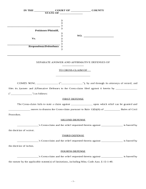 TO CROSS-CLAIM OF Doc Template | pdfFiller