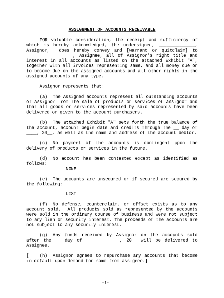 Assignment of Accounts Receivable Doc Template | pdfFiller