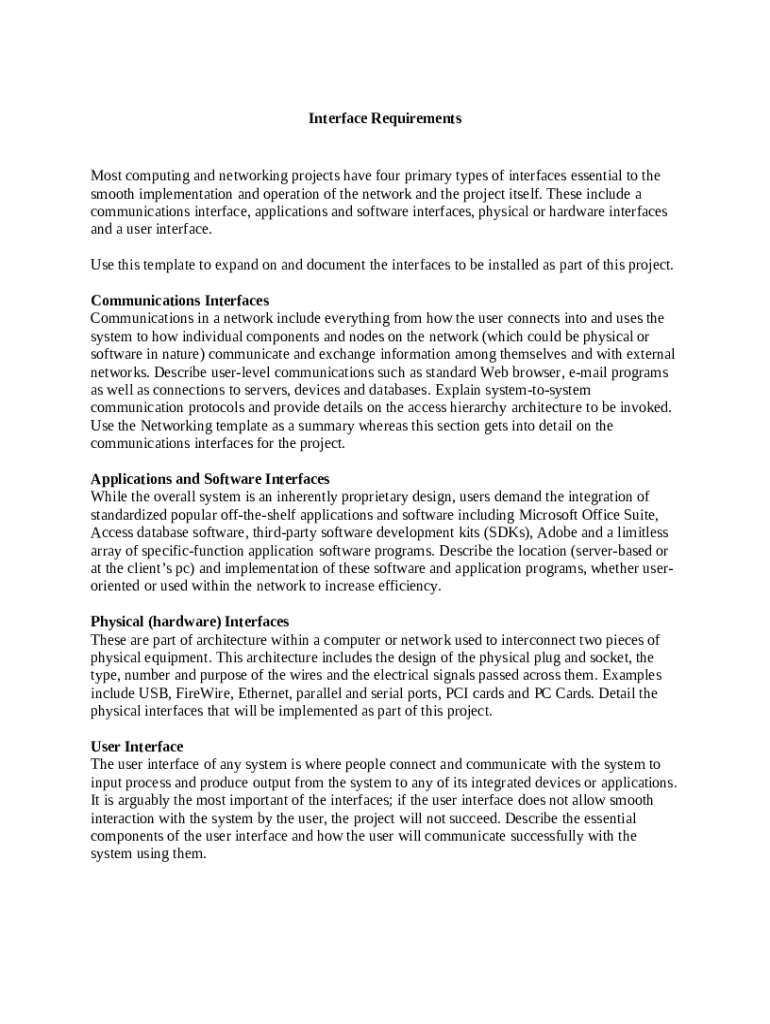 Interface Requirements Doc Template | pdfFiller