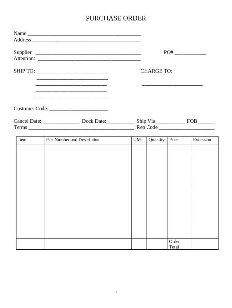 Purchase Order Doc Template | pdfFiller