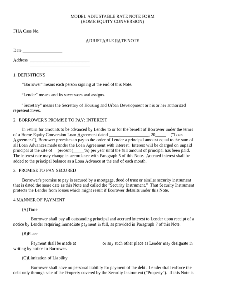 Model Adjustable Rate Note Doc Template | pdfFiller