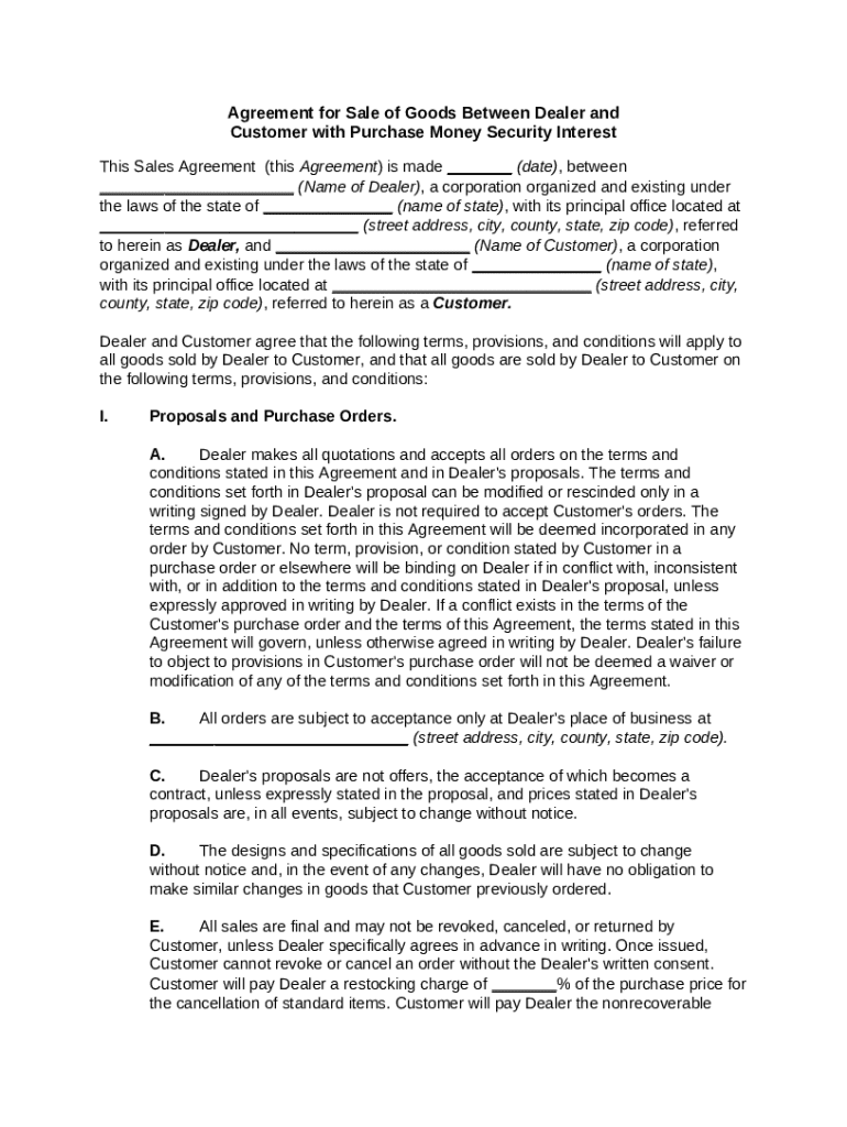 Agreement for Sale of Goods Between Dealer andCustomer with Purchase ...