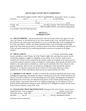 Revocable Living Trust Agreement Doc Template | pdfFiller
