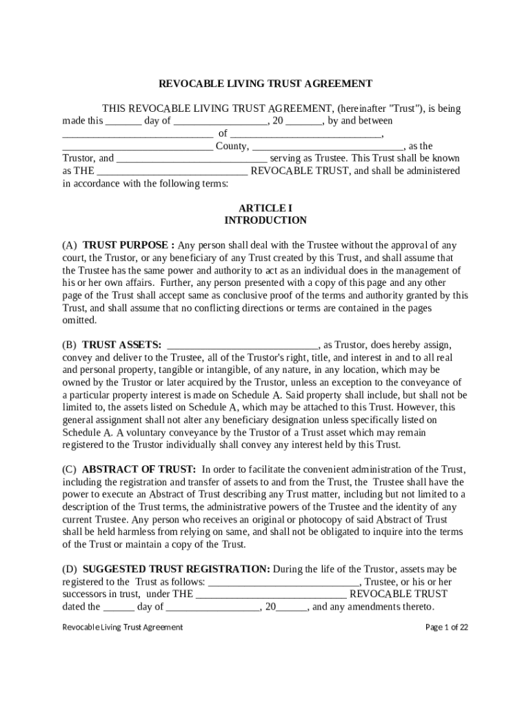 Revocable Living Trust Agreement Doc Template | pdfFiller