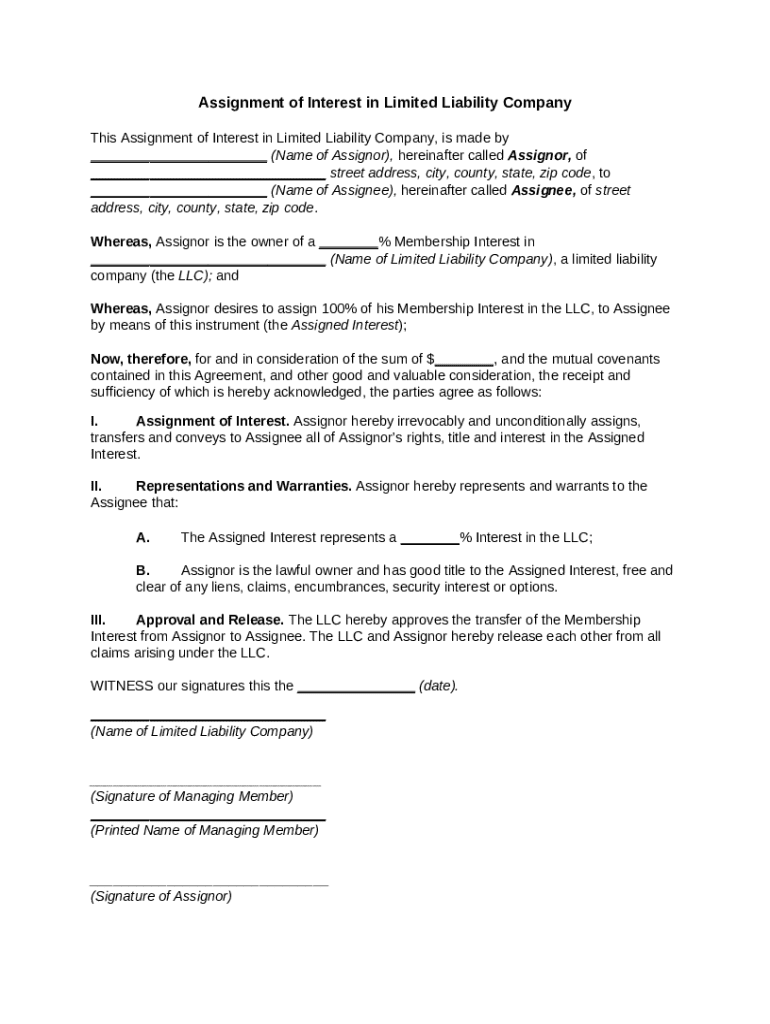 Assignment of Interest in Limited Liability Company Doc Template ...