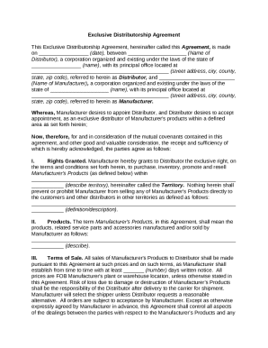 Exclusive Distributorship Agreement Doc Template | pdfFiller