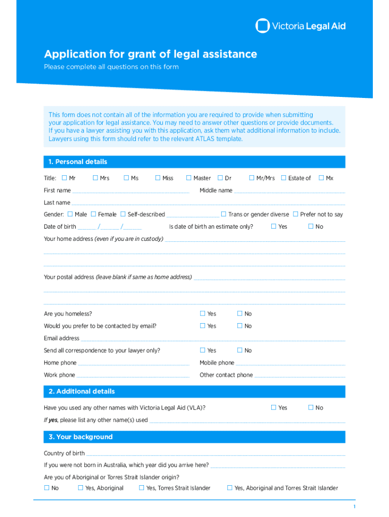 Fillable Online Application for Legal Assistance Fax Email Print ...