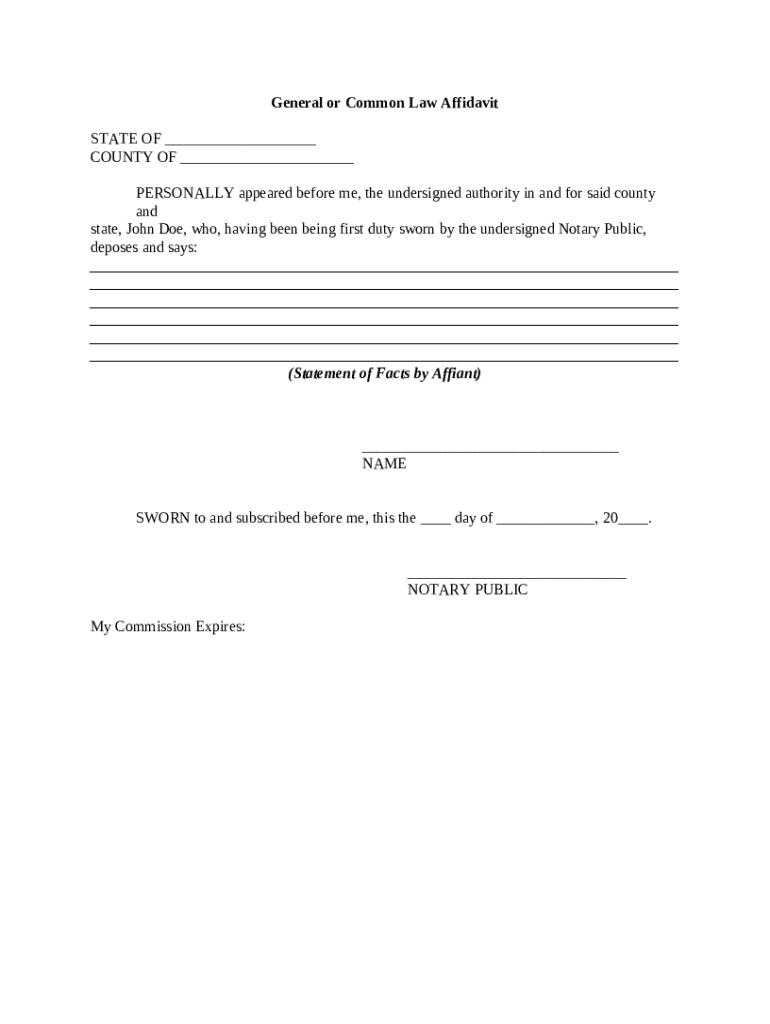 Affidavits - General - Common Law Doc Template | pdfFiller