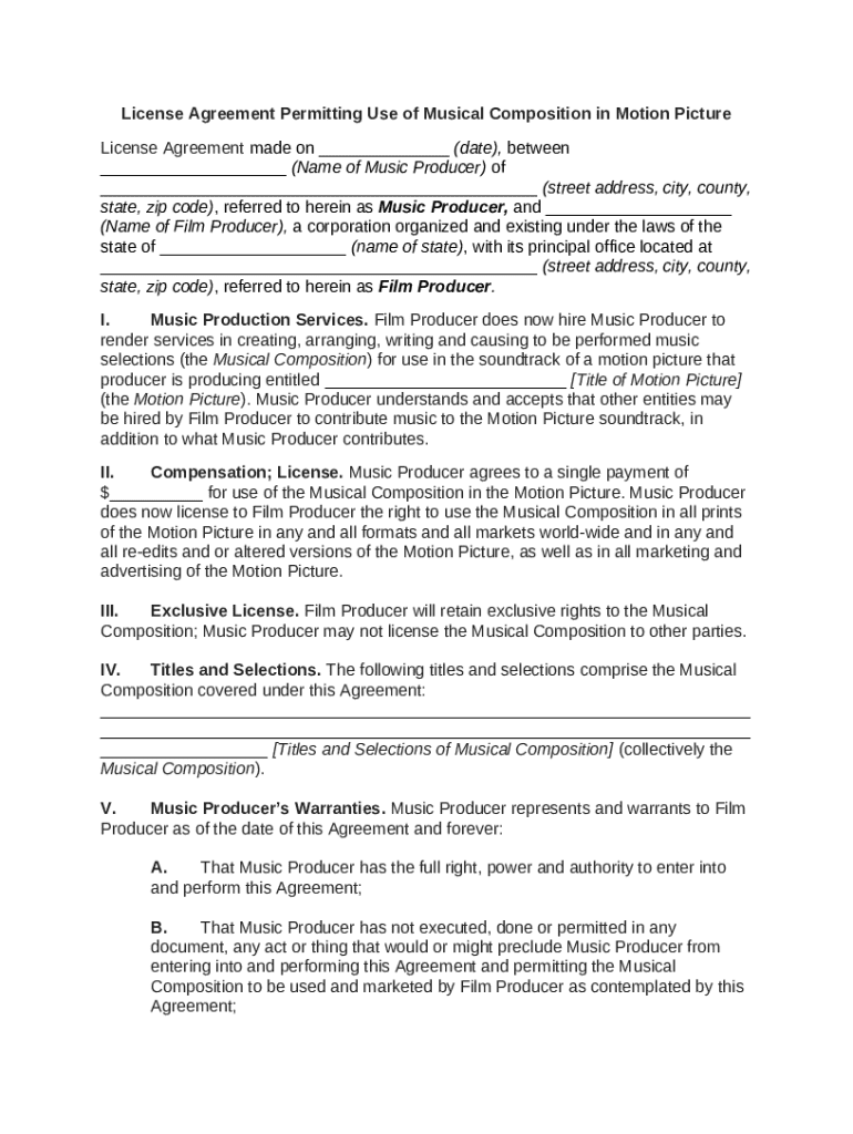 License Agreement Permitting Use of Musical Composition in Motion ...