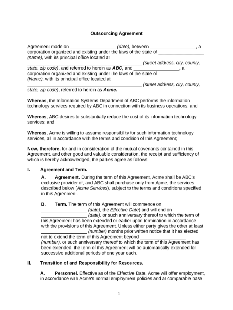 Outsourcing Agreement Doc Template | pdfFiller