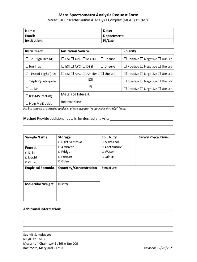 Fillable Online Mass Spectrometry Analysis Request Form Fax Email Print - pdfFiller