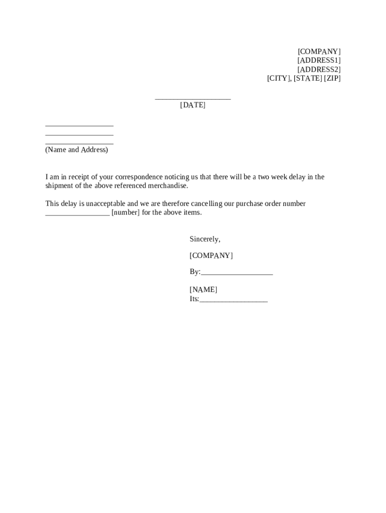 Reply Cancelling Unfilled Order Doc Template | pdfFiller