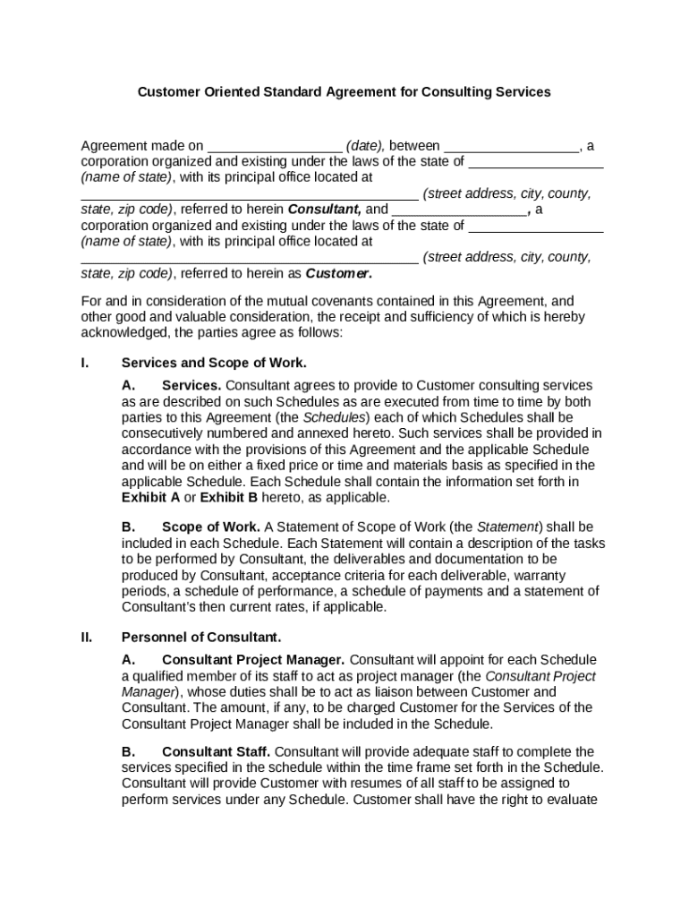 Customer Oriented Standard Agreement for Consulting Services Doc ...