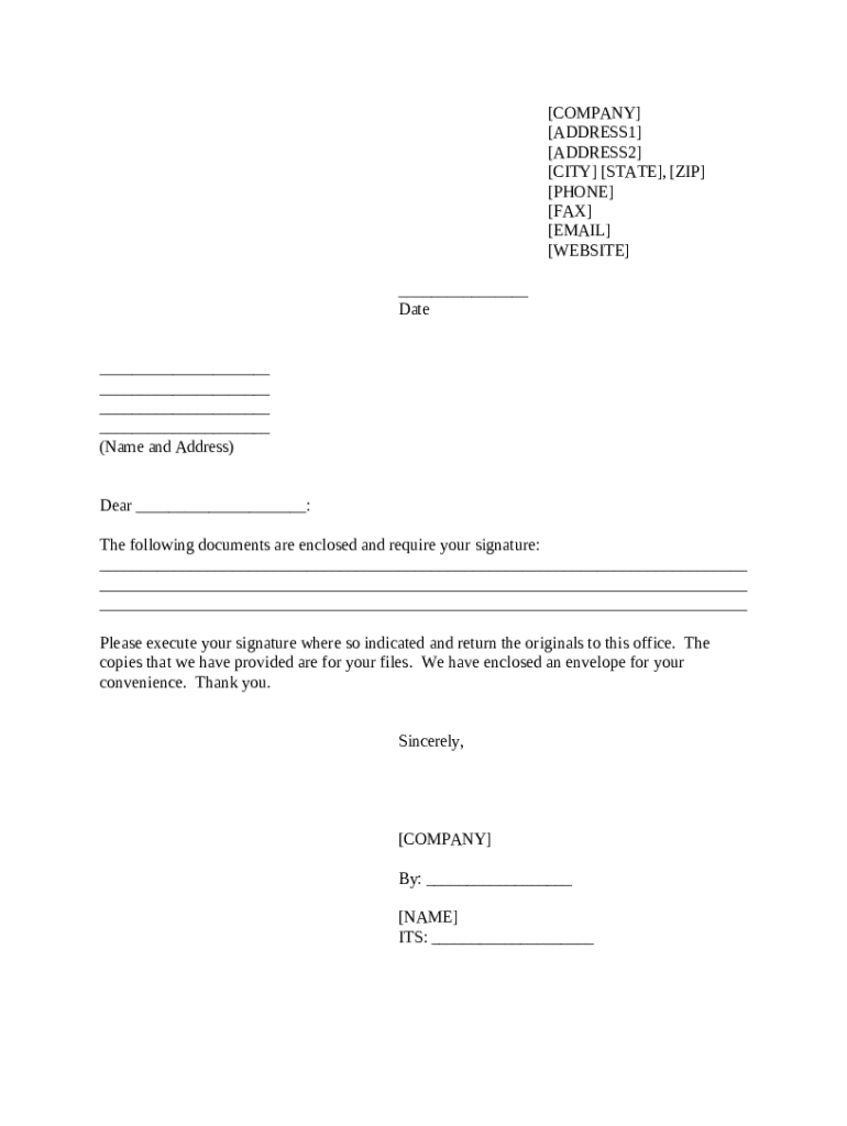Transmittal of Documents for Signature Doc Template | pdfFiller