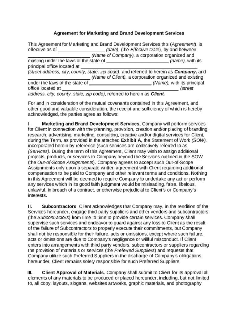Agreement for Marketing and Brand Development Services Doc Template | pdfFiller