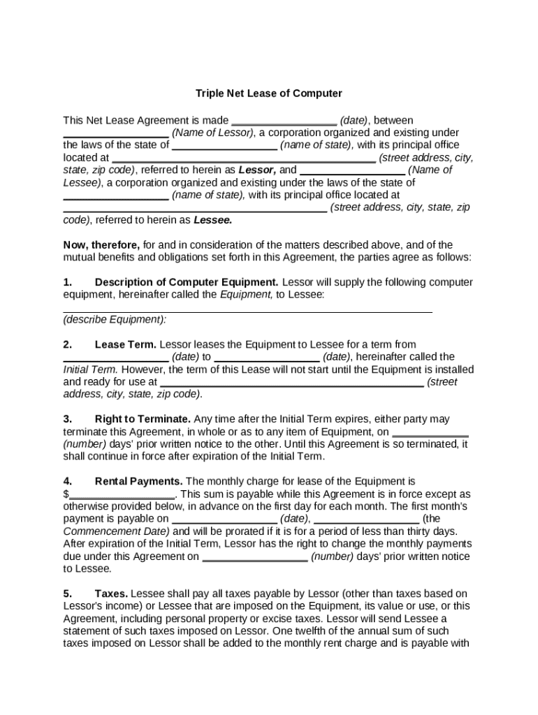 Triple Net Lease of Computer Doc Template | pdfFiller