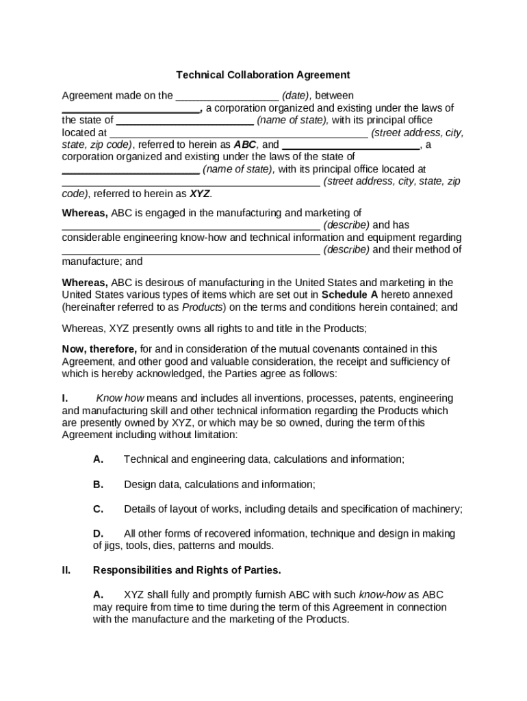 Technical Collaboration Agreement Doc Template | pdfFiller