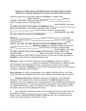 Sublease of Office Space with Right to Enter Premises Early to ...