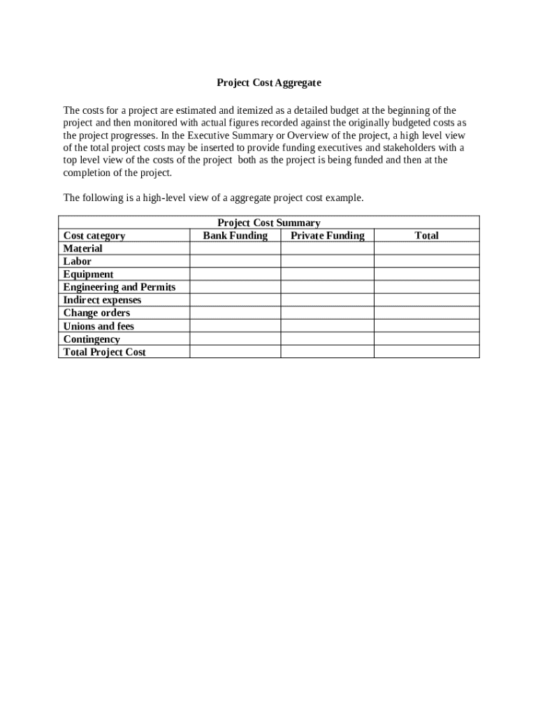 Project Cost Aggregate Doc Template | pdfFiller