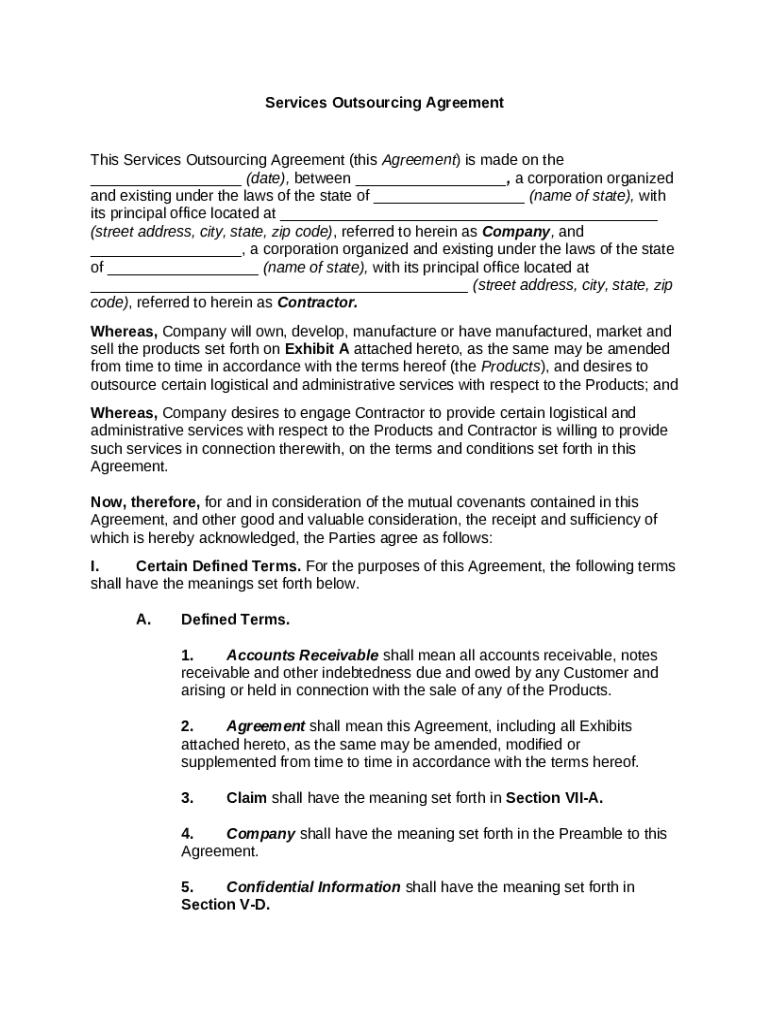 Services Outsourcing Agreement Doc Template | pdfFiller