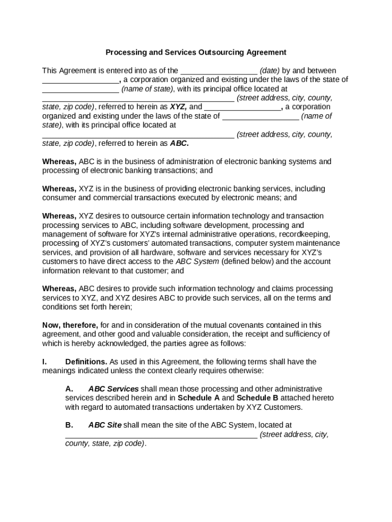 Processing and Services Outsourcing Agreement Doc Template | pdfFiller