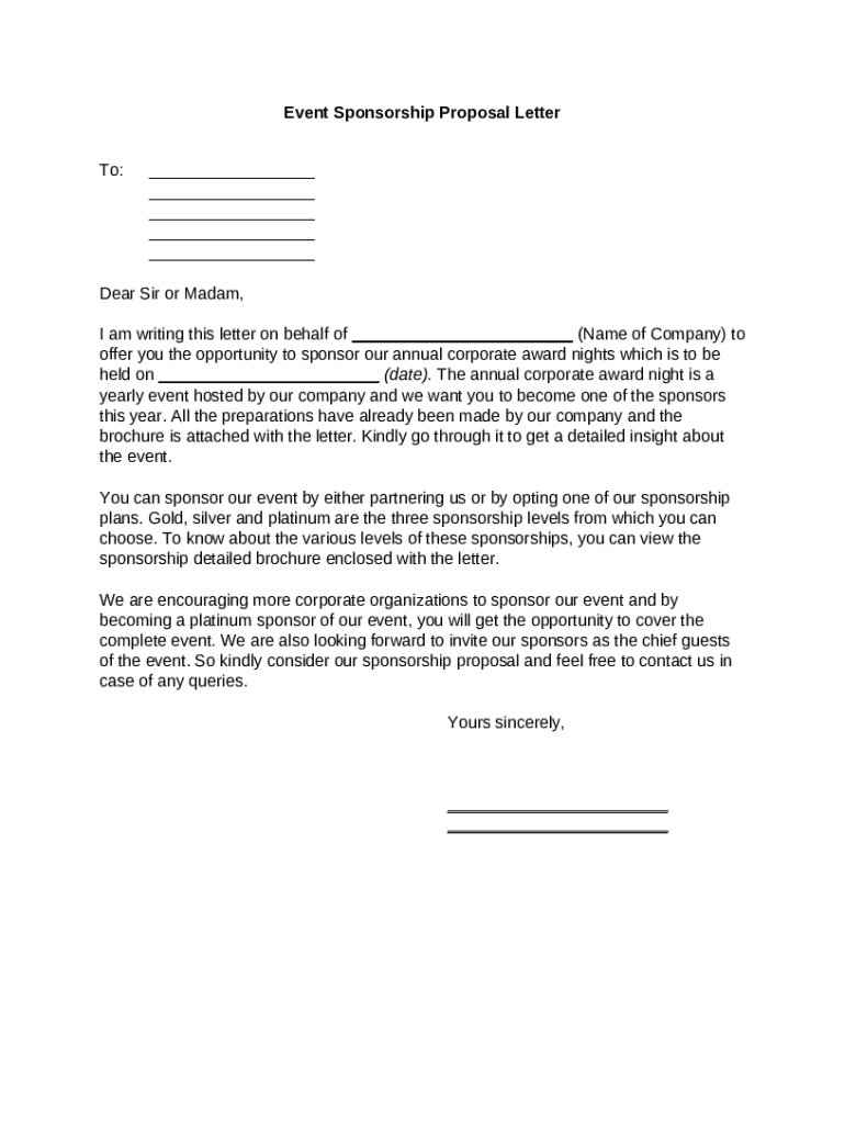 Event Sponsorship Proposal Letter Doc Template | pdfFiller