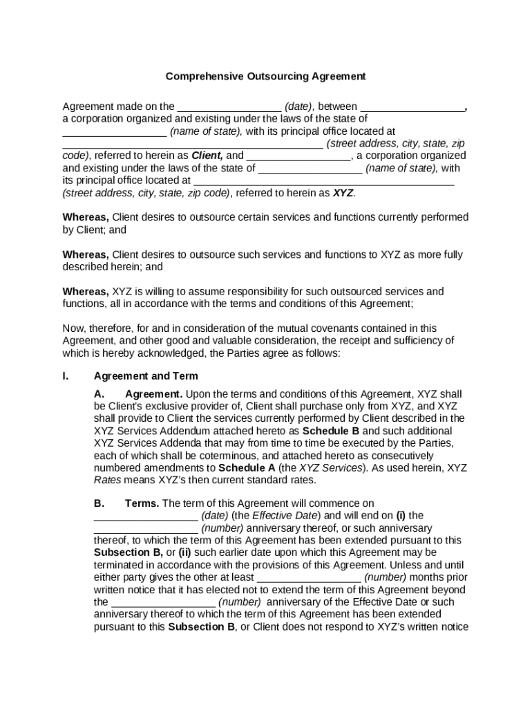 Comprehensive Outsourcing Agreement Doc Template | pdfFiller