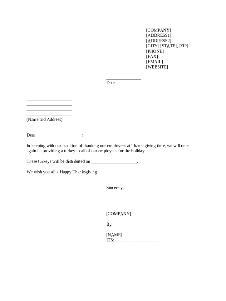 Thanksgiving Turkey Distribution to Employees Doc Template | pdfFiller