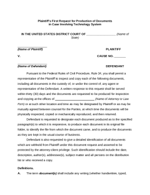 Plaintiff's First Request for Production of Documents Doc Template ...