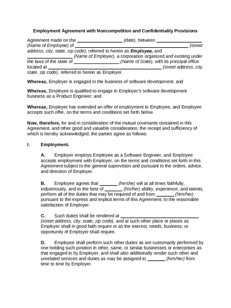 Employment Agreement with Noncompetition and Confidentiality Provisions ...
