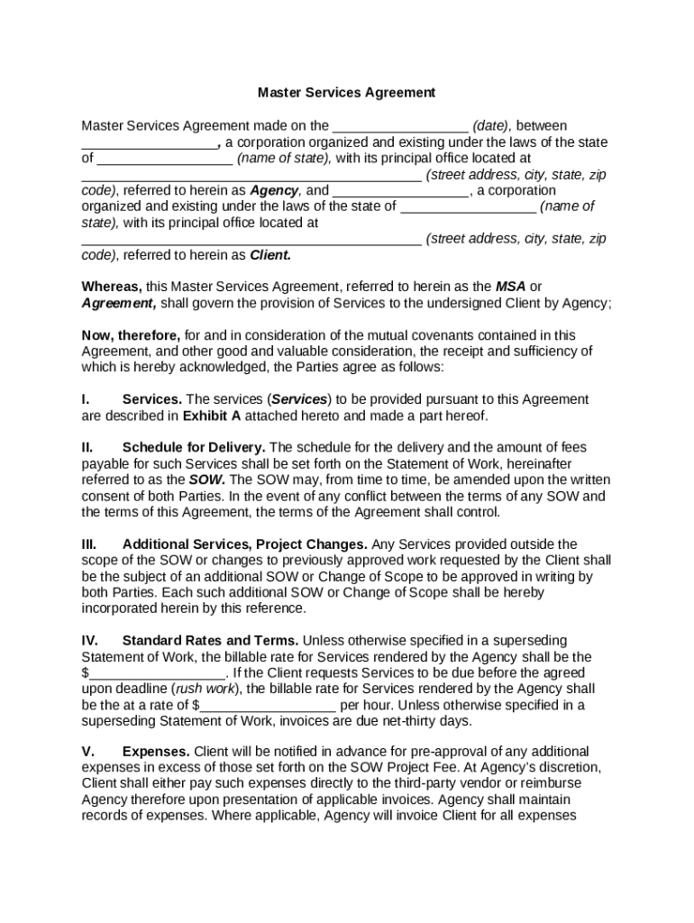 Master Services Agreement Doc Template | pdfFiller