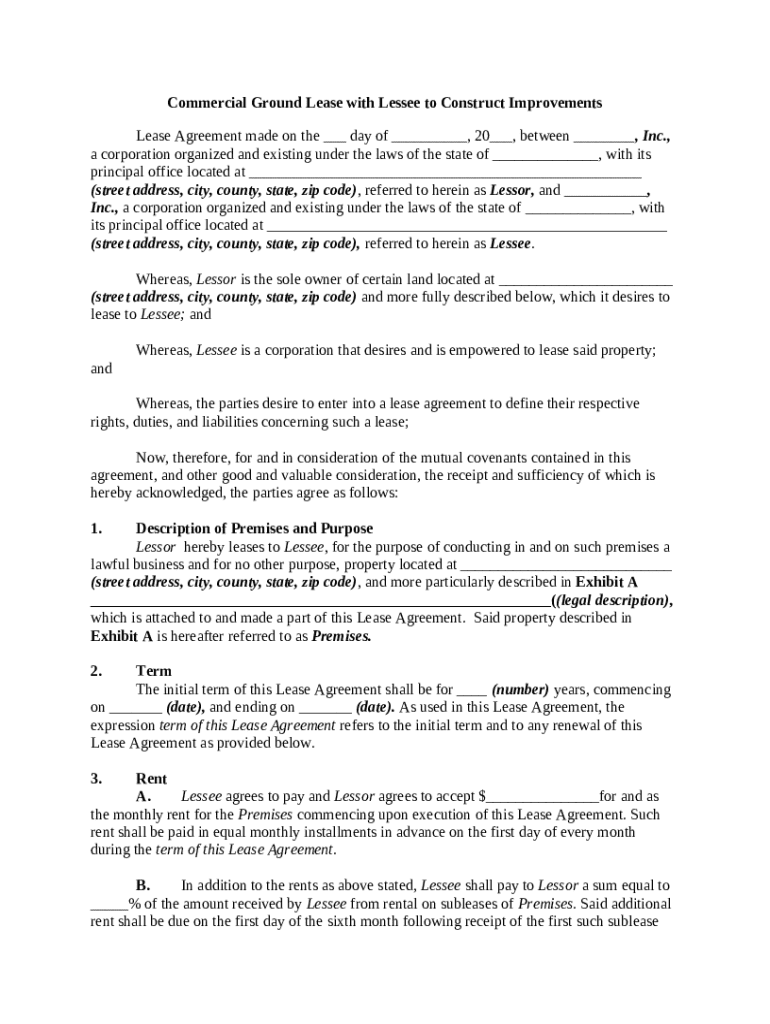 Commercial Ground Lease Agreement Doc Template | pdfFiller