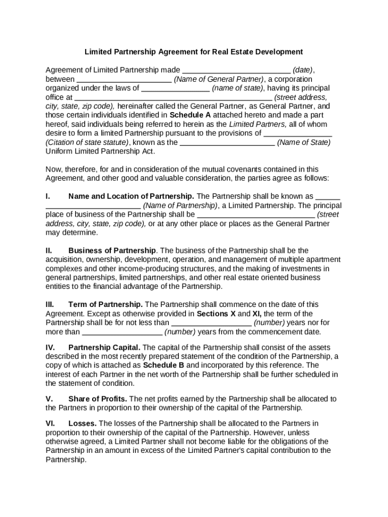 Limited Partnership Agreement for Real Estate Development Doc Template ...