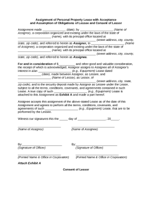 Assignment of Personal Property Lease with Acceptanceand Assumption of ...