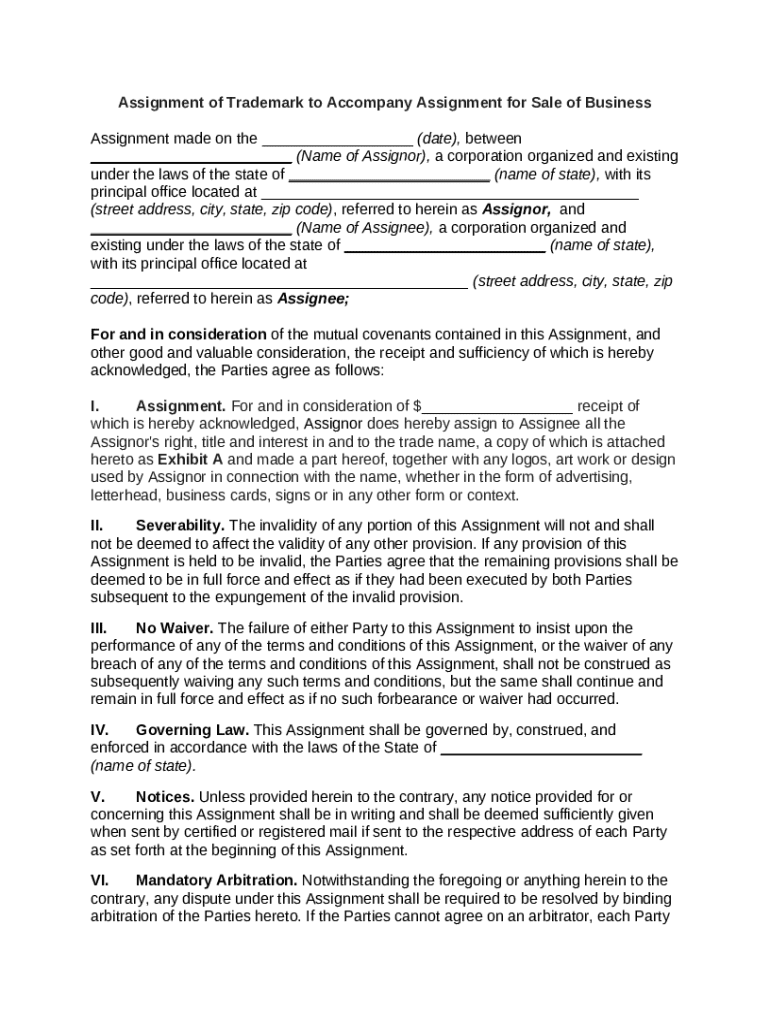Assignment of Trademark Doc Template | pdfFiller