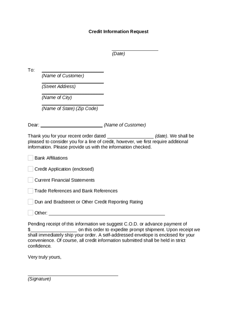 Credit Ination Request Doc Template | pdfFiller