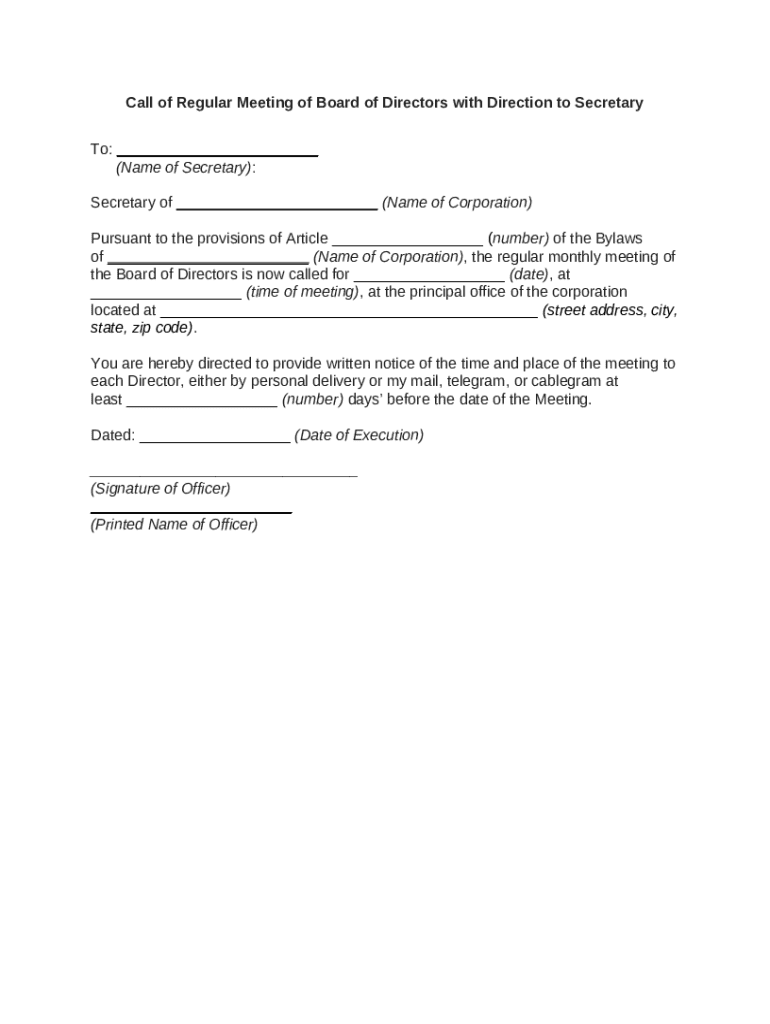 Board of Directors Meeting Notice - Blank Fillable Template | Fill Out ...