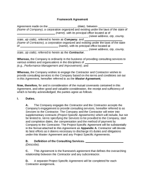 Framework Agreement Doc Template | pdfFiller