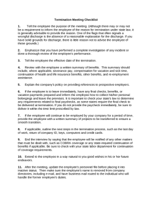 Termination Meeting Checklist Doc Template | pdfFiller