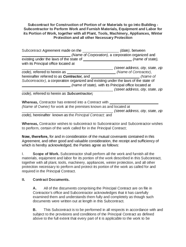 Subcontract Agreement Doc Template | pdfFiller